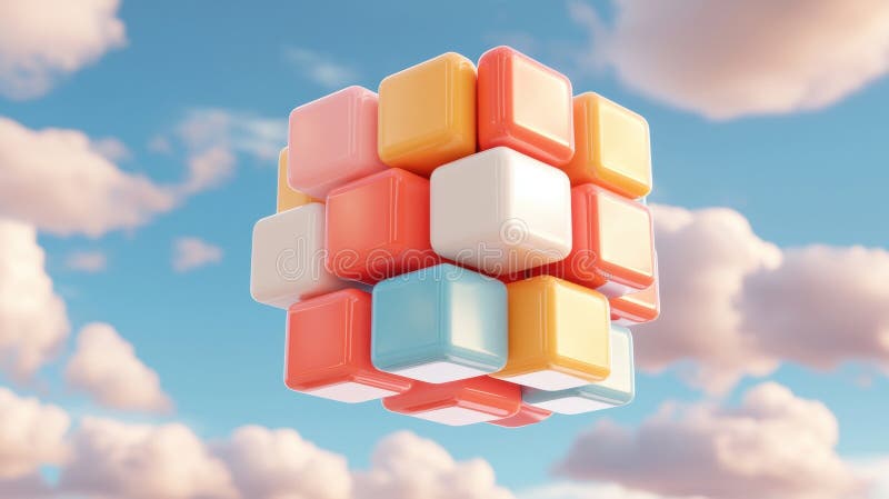 A 3D Rendering of a Rubik S Cube in Various Pastel Colors Against a ...