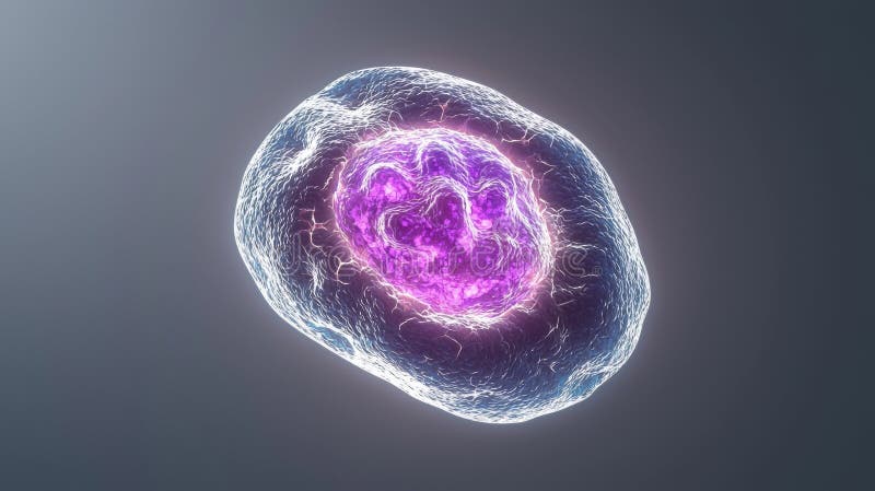 A 3D Rendering of a Single-celled Organism with a Purple Center and a ...