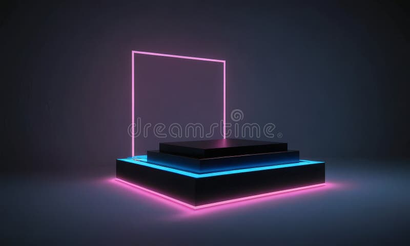 3D Square Platform with Black Top and Pink Rectangular Frame ...