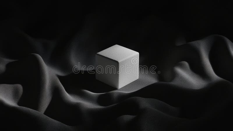 A White Cube Sits on a Black Fabric, Casting a Shadow. Stock ...