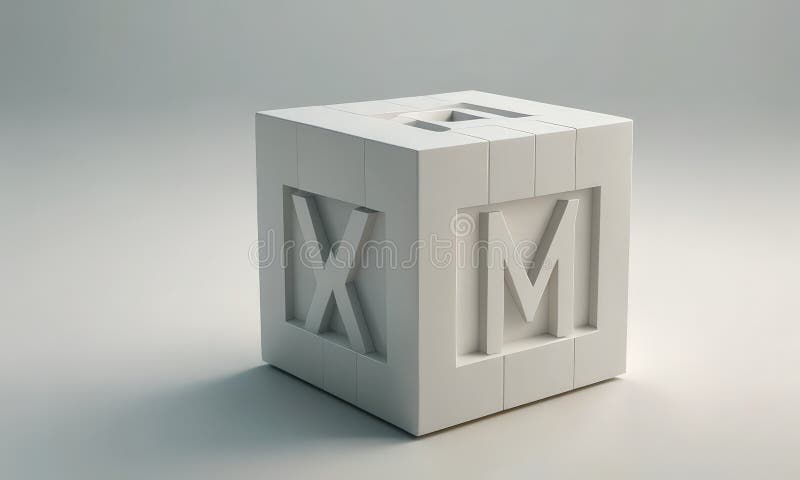 White Cube with Two Large Letters "X" and "M" on Its Sides Stands ...