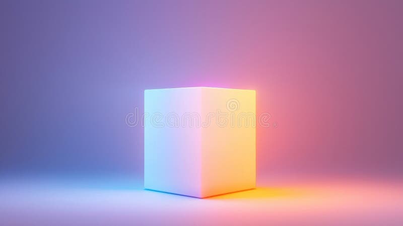 A White Cube Illuminated by a Gradient of Blue, Pink, and Yellow Light ...