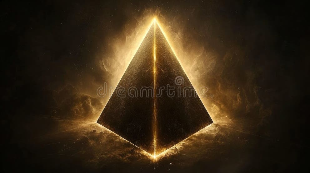A Pyramid with a Glowing Yellow Light at the Top. Stock Photo - Image ...