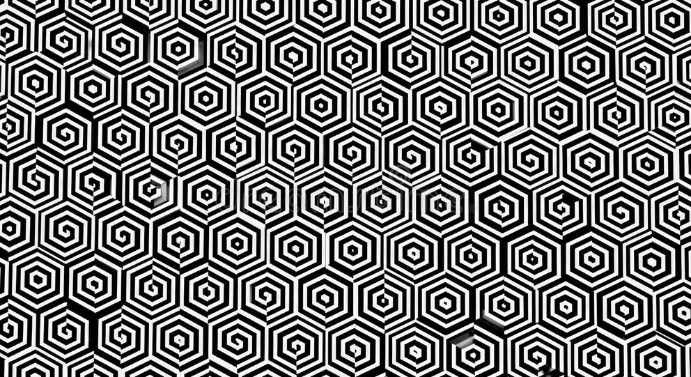 Geometric Spiral Hexagon Pattern in Black and White Stock Illustration ...