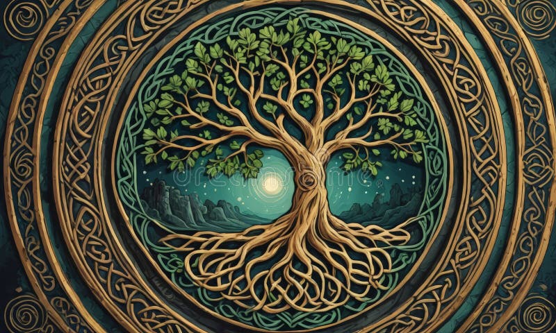 Detailed Tree with Large Trunk and Intricate Branches, Surrounded by ...