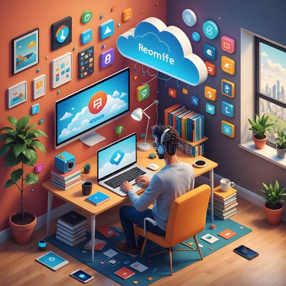 Remote Work: Developer Coding with Cloud Technology in Home Office ...