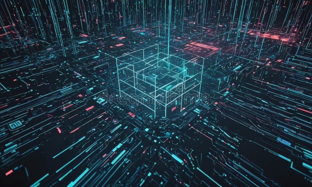 Digital Complex Network Interconnected Lines and Shapes, with Central ...