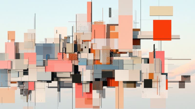 A Modern Abstract Cityscape Composed of Geometric Shapes in Various ...