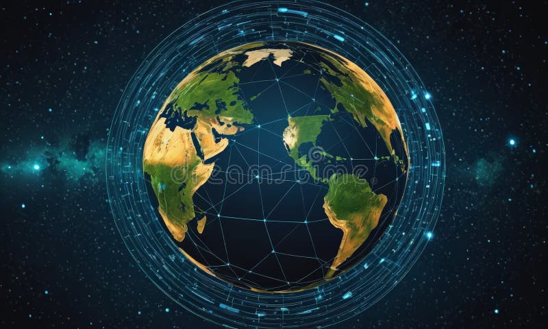 3D the Earth, with Network Interconnected Lines and Dots Representing ...