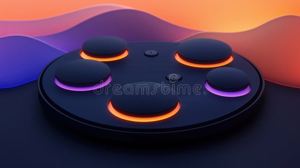 A Futuristic Controller with Six Circular Buttons and Glowing Orange ...