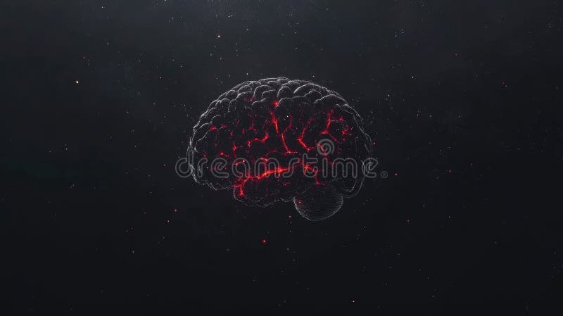 A Digital Illustration of a Human Brain with Glowing Red Energy ...