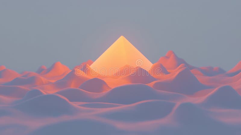 A Pyramid of Light Sits Atop a Field of Light Purple Clouds. Stock ...