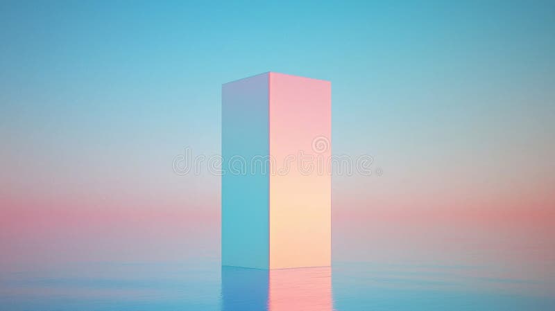 A Blue and Pink Cube Sits in the Middle of a Calm Body of Water. Stock ...