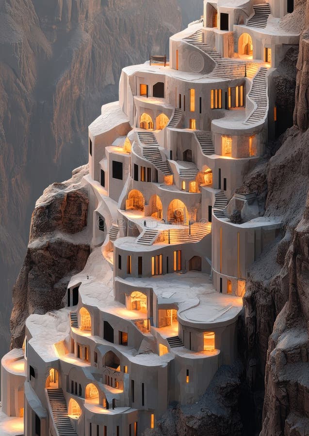 A Digital Rendering of a Futuristic Village Nestled in a Mountainous ...