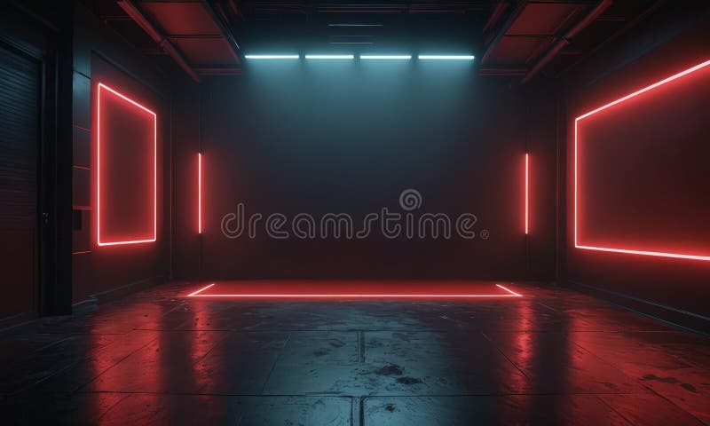 Dimly Lit Room with Red Neon Lights on the Walls and Floor, Creating ...
