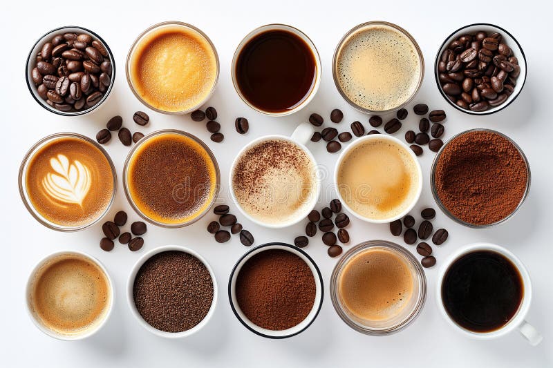 Collection of Coffees White Background Stock Photo - Image of types ...