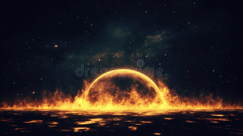 A Fiery Planet with a Radiant Glow, Surrounded by a Starry Night Sky ...