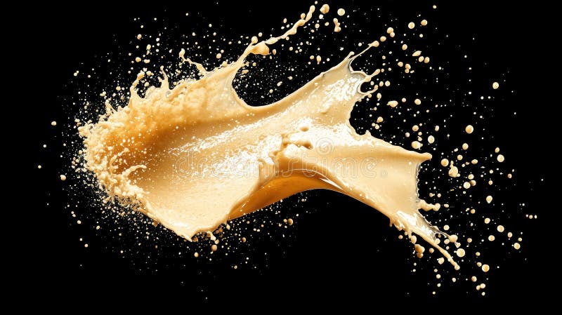 A Splash of Light Brown Liquid Against a Black Background. Stock Image ...