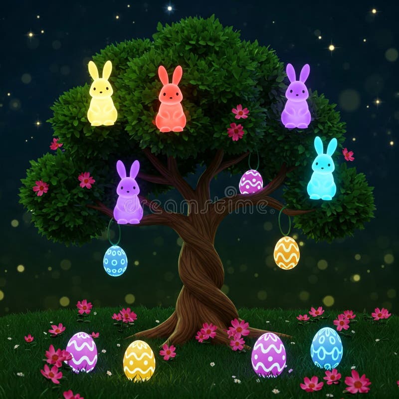 Colorful Bunny Branch: Easter Magic Stock Illustration - Illustration ...