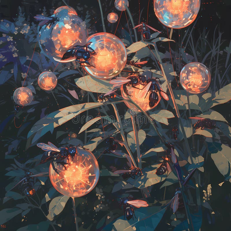Glowing Robotic Bugs, Sci-Fi Fantasy Stock Illustration - Illustration ...