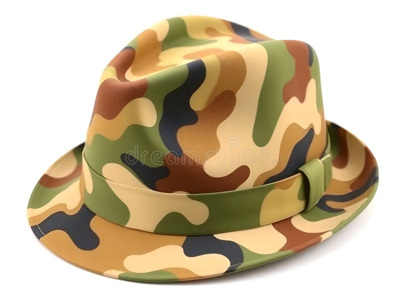 Camouflage Fedora Hat with Ribbon on White Background – Military Style ...