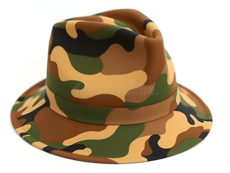 Camouflage Fedora Hat with Ribbon on White Background – Military Style ...