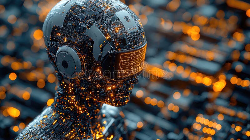 AI Futuristic Bionic Man with Glowing Circuits and VR Headset in ...