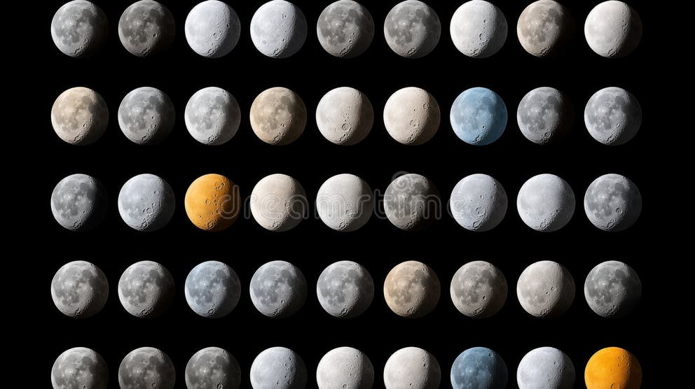 A Grid of Twelve Moon Phases, Each with a Unique Color and Texture ...