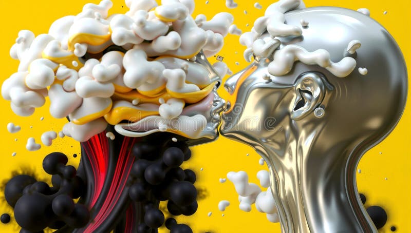 Merging Minds in Colorful Space Stock Image - Image of steam, monster ...