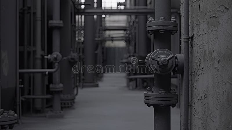 Industrial Pipe System in Monochrome with Textured Walls and Shadows ...