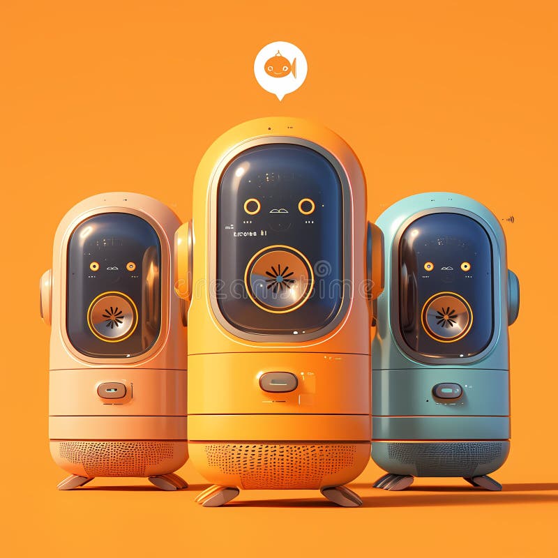 Robotic Companions in Colorful Vibes Stock Illustration - Illustration ...