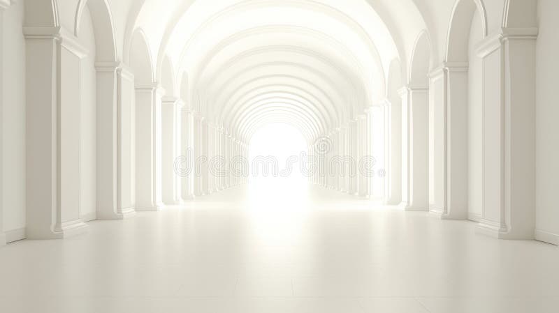 A Long White Corridor with Arches and Columns. Stock Photo - Image of ...