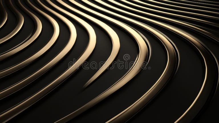 A 3D Rendering of a Series of Curved, Gold Lines Against a Black ...