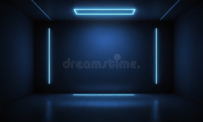 Minimalist, Blue-lit Room with Rectangular Shape, Featuring Single ...