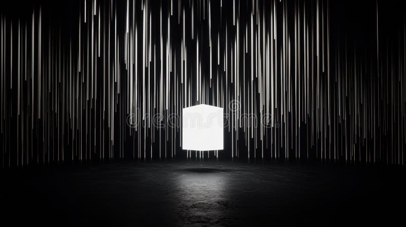 A White Cube Suspended in Mid-air Against a Black Background. Stock ...