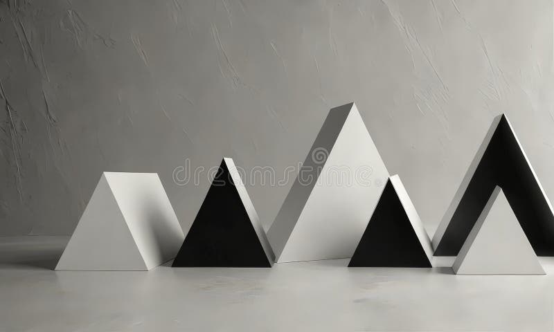 Minimalist Arrangement Six White and Black Triangular Shapes on Gray ...