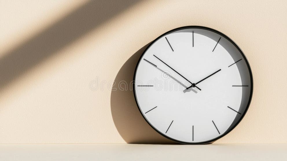 A Black and White Clock with a Minimalist Design. Stock Photo - Image ...