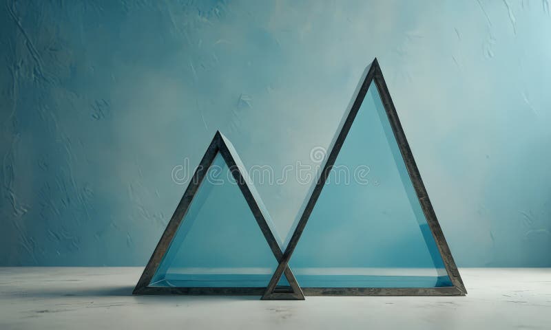 Two Triangular Glass Sculptures, One Larger and One Smaller, are ...