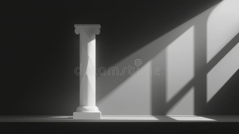 A White Column Stands in a Black and White Room, Casting a Shadow on ...
