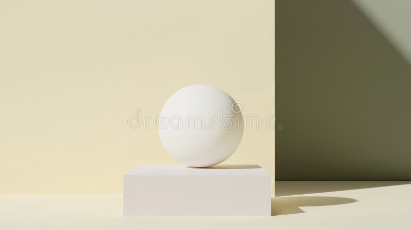 A White Sphere Rests on a White Rectangular Base Against a Pale Yellow ...