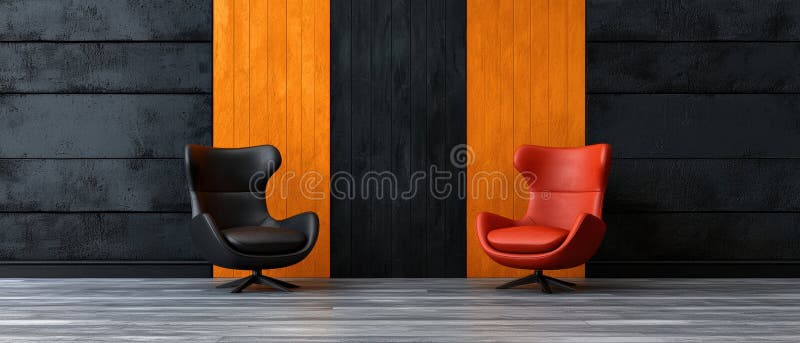 Two Chairs Facing Each Other Room Black Orange Wall Stock Photos - Free ...