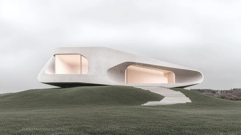 Modern House with Large Windows and Staircase Stock Image - Image of ...