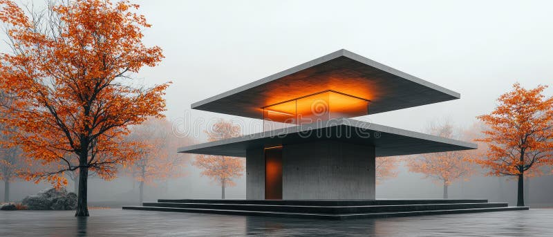 A Modern House with Orange Lights in the Window. Stock Image - Image of ...