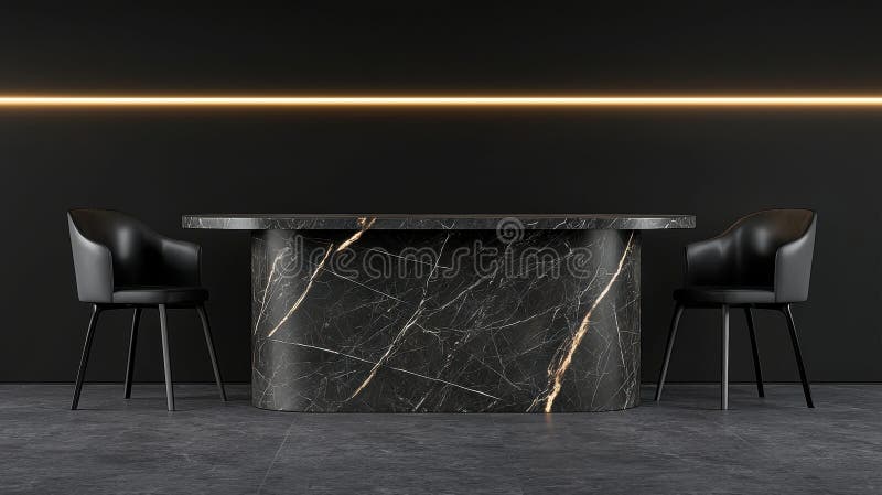 A Modern Black Marble Table with Two Black Chairs. Stock Image - Image of back, bright: 386111755