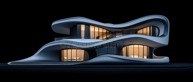 Modern House with Curved Walls and Large Windows Stock Photo - Image of ...