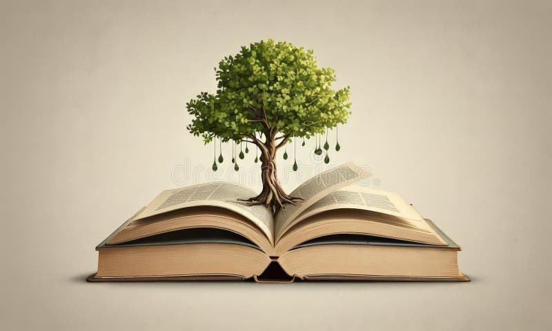 Open Book with Tree Growing from Its Pages, Set Against Light Beige ...