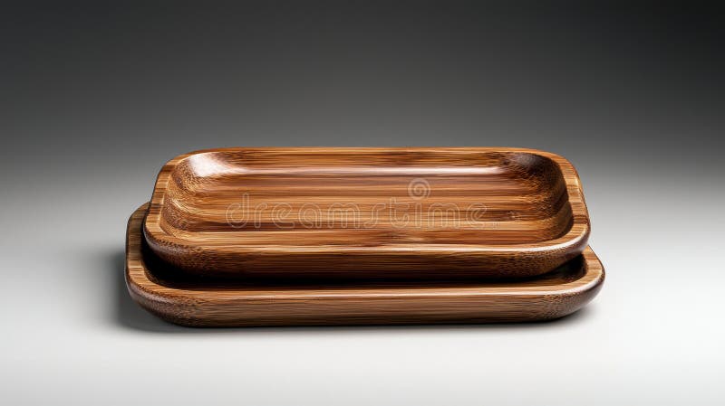 Two Wooden Serving Trays with a Bamboo Texture. Stock Photo - Image of ...