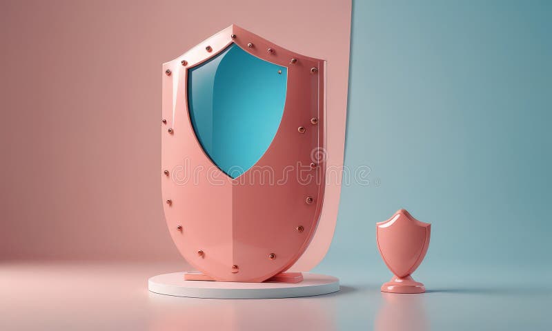 Pink Shield-shaped Object with Blue Window and Small Pink Object on ...