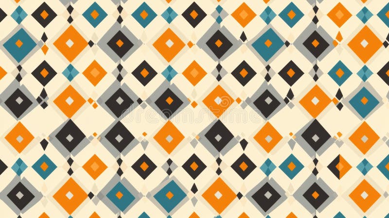 A Repeating Pattern of Diamond Shapes in Orange, Black, and Teal on a ...