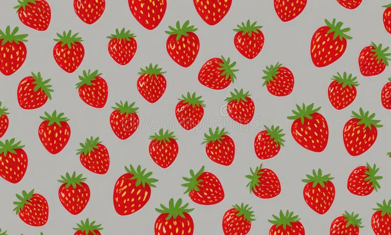 Repeating Pattern Red Strawberries with Green Stems and Leaves Against ...